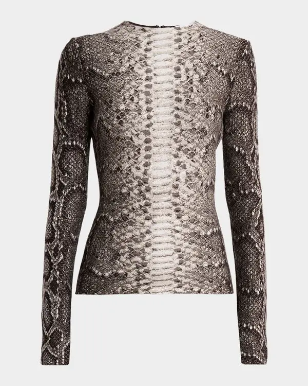 Gabriela Hearst Asha Long Sleeve Python-print Top