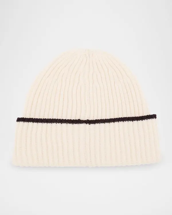 Brunello Cucinelli Cashmere Rib Beanie Hat - Ecru