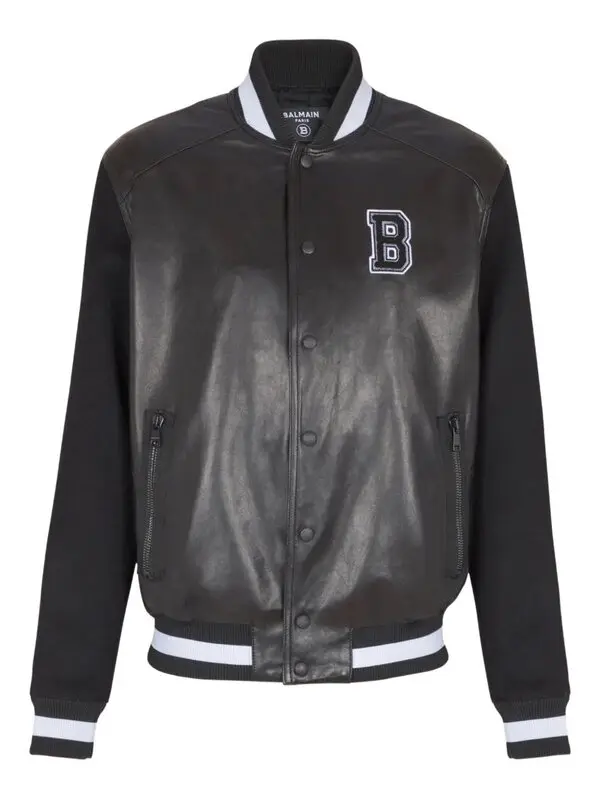 Balmain Varsity Leather Bomber Jacket - Black
