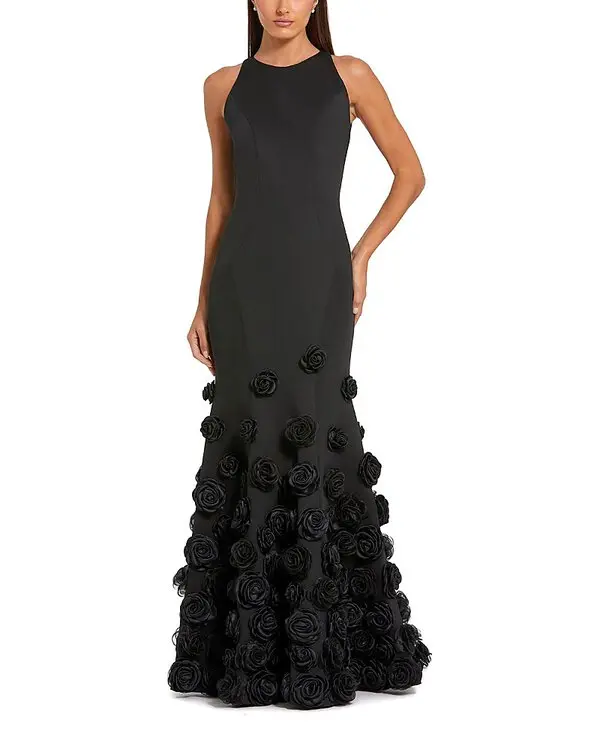 Mac Duggal Crepe Mermaid Gown With 3d Floral Hem