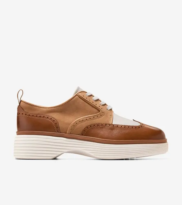 Cole Haan Riginalgrand City Platform Wingtip Oxfords - British Tan-ivory-biscuit