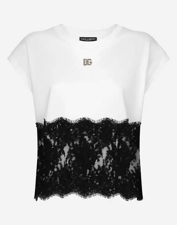 Dolce & Gabbana Jersey T-shirt With Dg Logo And Lace