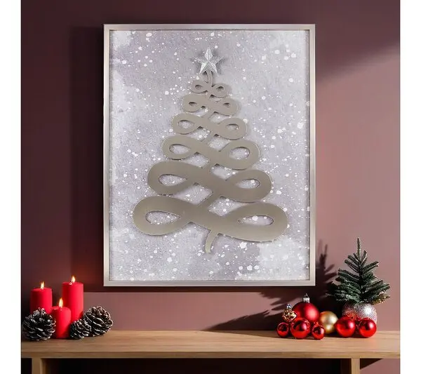 YOUNG'S INC. Young's Wood Glitz Framed Wall Art With Led & T Extured Finish