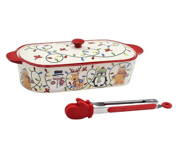 TEMP-TATIONS 2-qt Squoval Baker W/ Dome Lid And Tongs