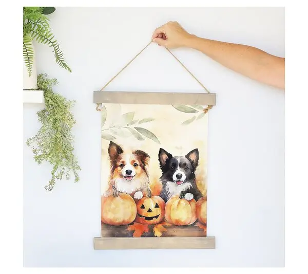 SINCERE SURROUNDINGS 27.5' Two Dogs & Pumpkins Hanging Canvas
