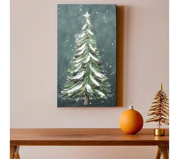 YOUNG'S INC. Young's Canvas Christmas Tree Covered In Snow W All Art