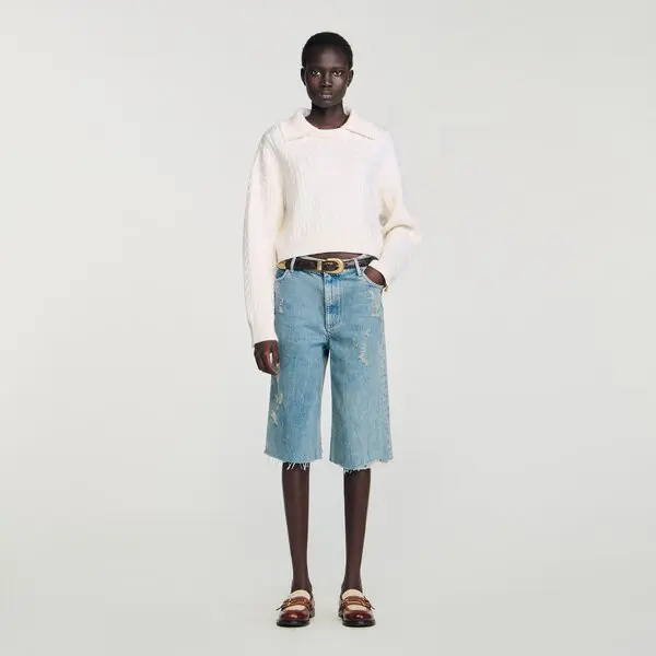 Sandro Cable-knit Sweater With Sailor Collar