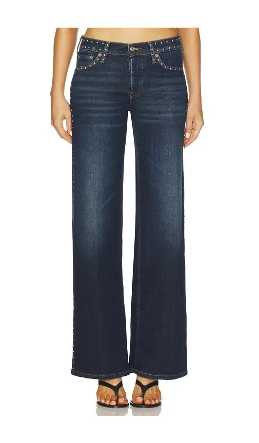 RE/DONE Studded Mid Rise Wide Leg Jeans In Blue
