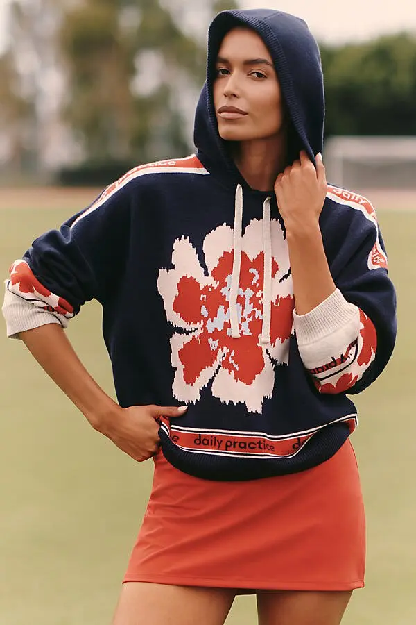 DAILY PRACTICE BY ANTHROPOLOGIE Hooded Graphic Varsity Top