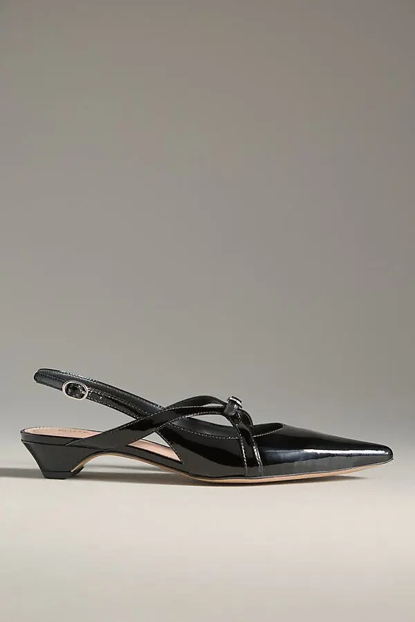 Maeve Buckled Slingback Kitten Heels - Black