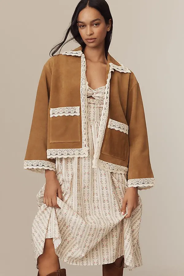 Anthropologie Suede Open-front Boxy Jacket
