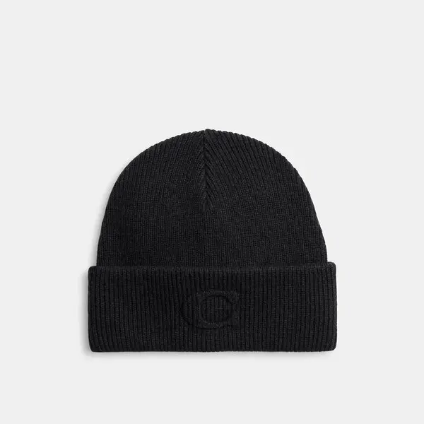 Coach Signature Embossed Knit Beanie - Black