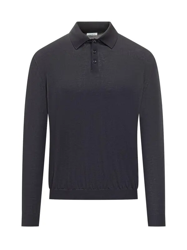 Malo Lightweight Wool Polo Long Sleeve