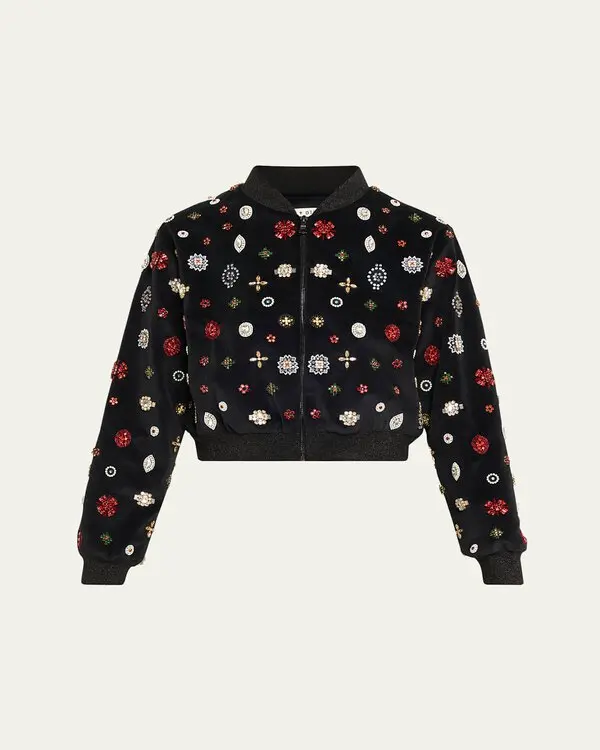 Alice + Olivia Jackie Embellished Bomber Jacket - Blk/mlt