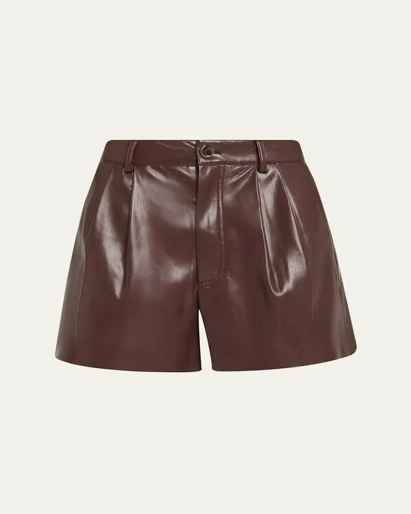 Alice + Olivia Conry Vegan Leather Trouser Shorts - Dark Choco