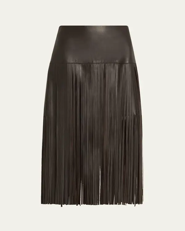Kobi Halperin Monte Fringed Leather Midi Skirt