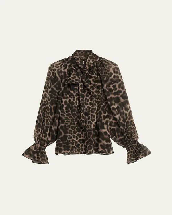 Kobi Halperin Davi Raglan Leopard-print Blouse - Sable Multi