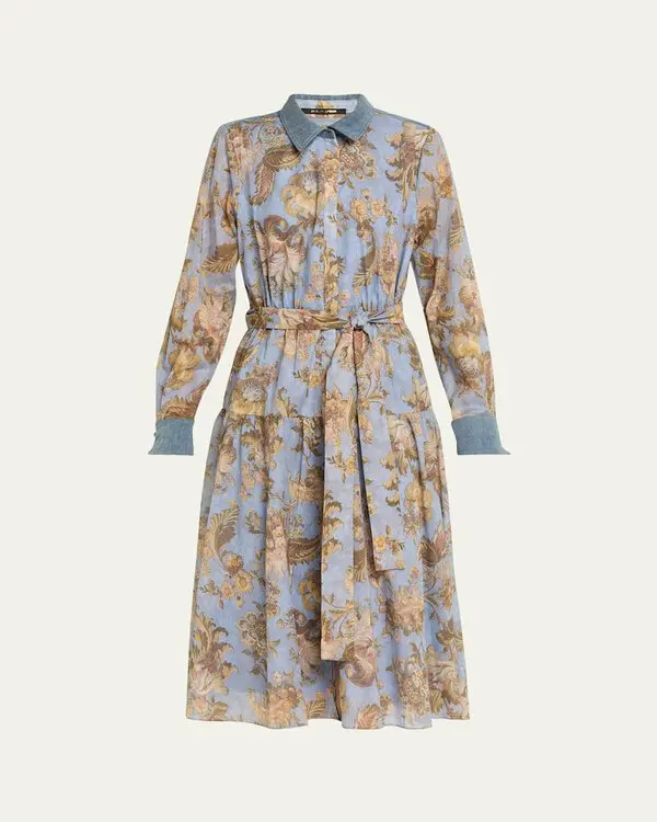 Kobi Halperin Floral-print Cotton Midi Shirt Dress - Sky Multi