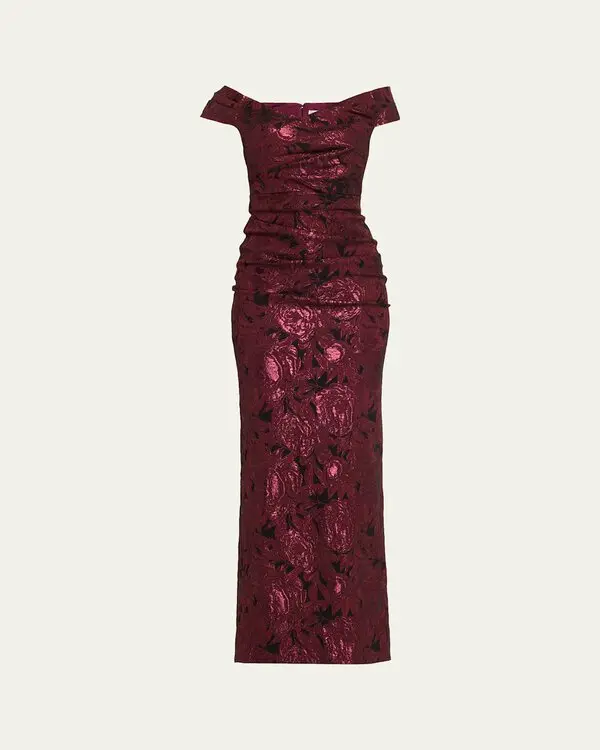Rickie Freeman For Teri Jon Metallic Floral Jacquard Column Gown