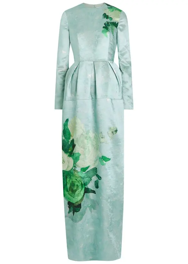 Erdem Flroal-print Textured Satin Maxi Dress