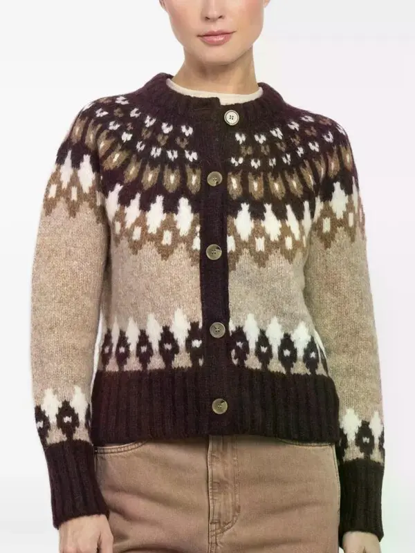 Veronica Beard Christina Fair Isle Patterned Button Cardigan - Neutrals