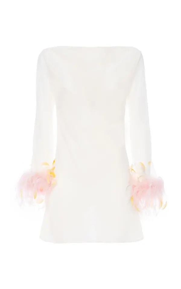DES_PHEMMES Feather Cuff Shift Mini Dress - Off-white