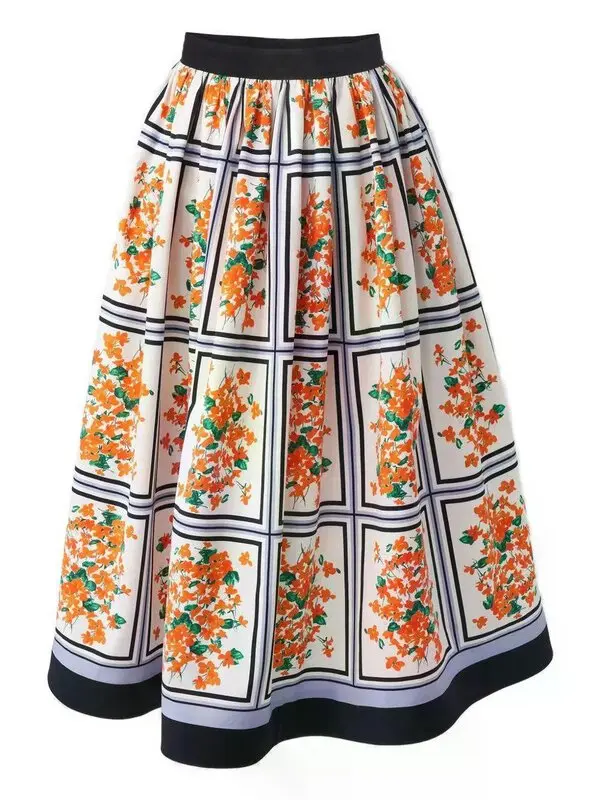 Carolina Herrera Floral Print Midi Skirt - White