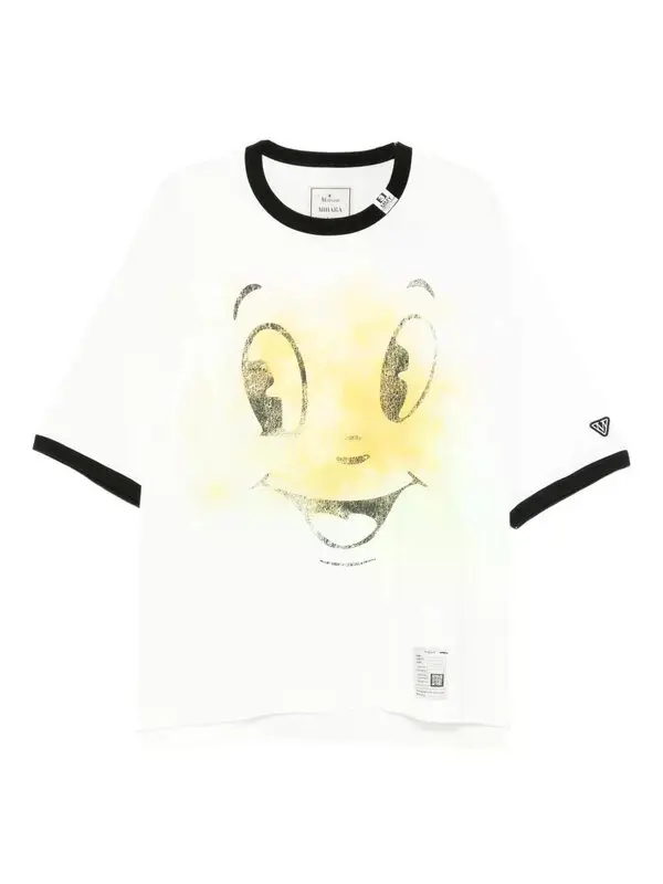 Mihara Yasuhiro Happy Face Printed Ringer T-shirt