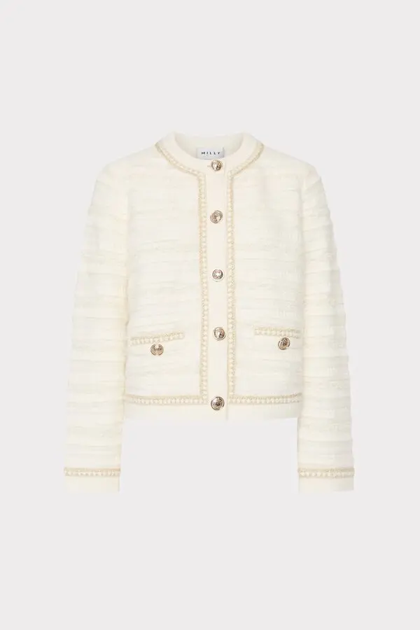 MILLY Metallic Detail Textured Knit Jacket