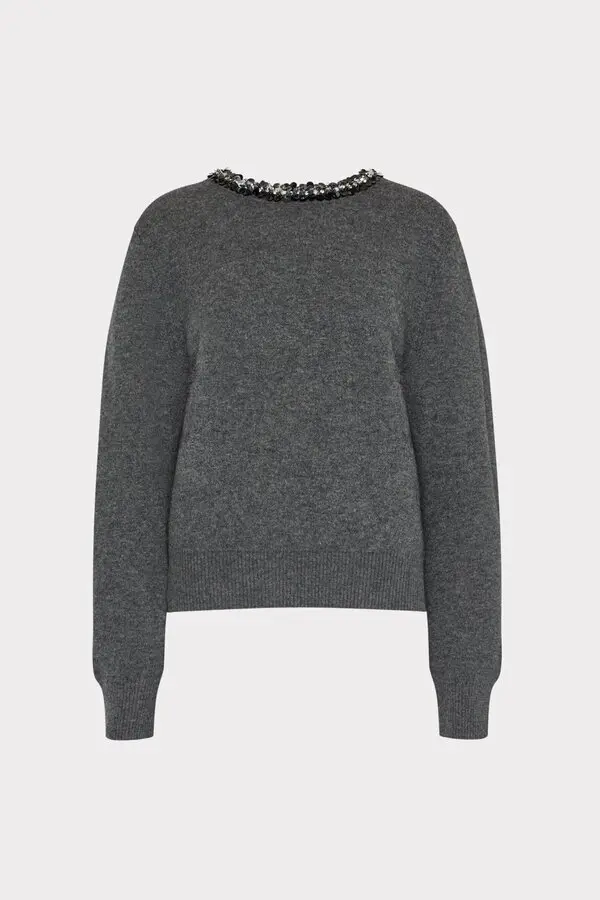 MILLY Embellished Crewneck Sweater