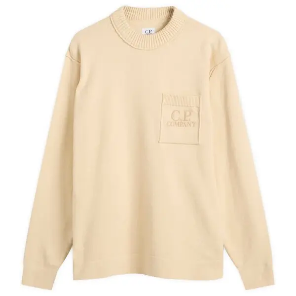 C.P. COMPANY Embroidered Cotton Crew Neck Jumper - Pistachio Shell