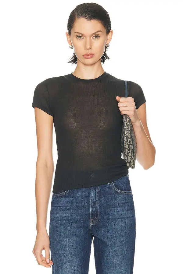 SKIMS Sheer Cotton Crewneck Standard Tee - Soot