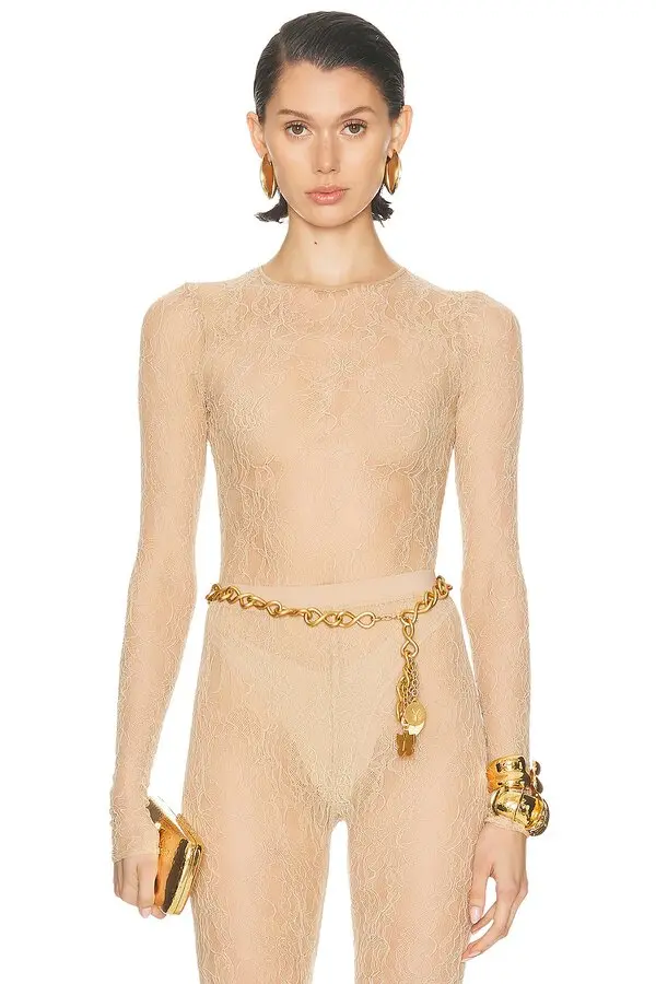 Wardrobe.NYC Lace Bodysuit - Khaki