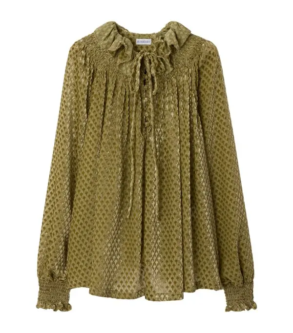 Burberry Silk-blend Velvet Torch Blouse - Green