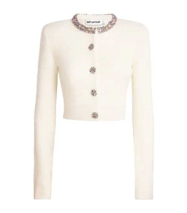 SELF-PORTRAIT Crystal Embellished Alpaca Blend Cardigan - Ivory