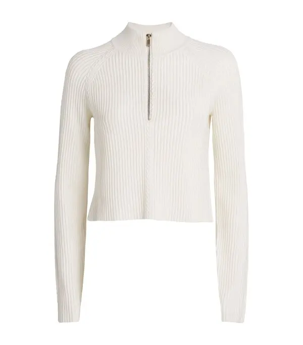 Maje Rib-knit Quarter-zip Sweater - White