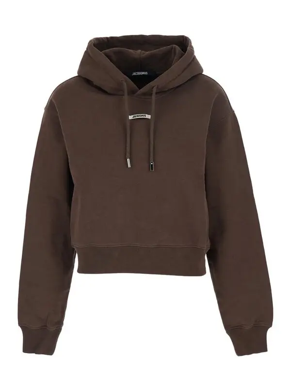 Jacquemus Le Hoodie Gros Grain' Cropped Hoodie With Drawstring Hood And Logo Patch On The Front In Cotton