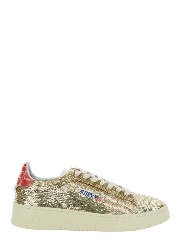 AUTRY Medalist' Gold-colored Sneaker With Contrasting Heel And All-over Bead Application In Leather Blend