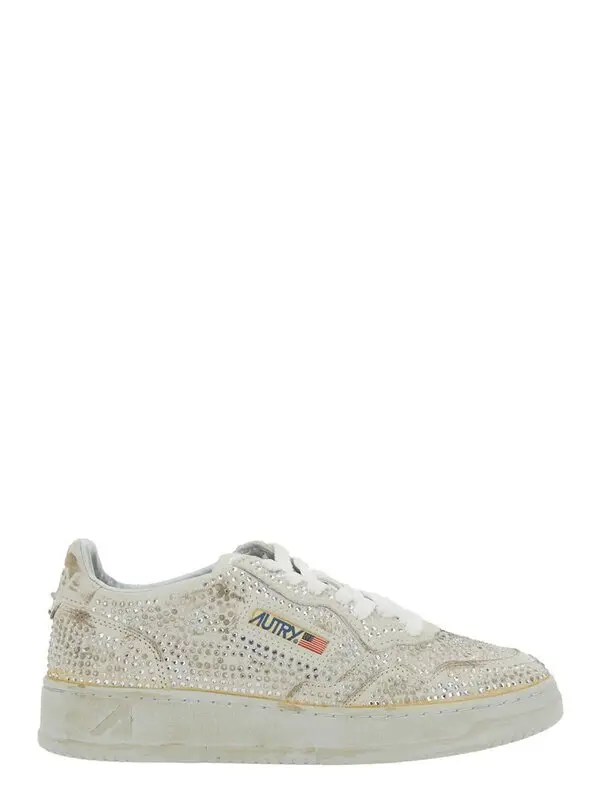 AUTRY Medalist' Silver-colored Sneaker With Lived-in Effect And All-over Bead Application In Leather Blend