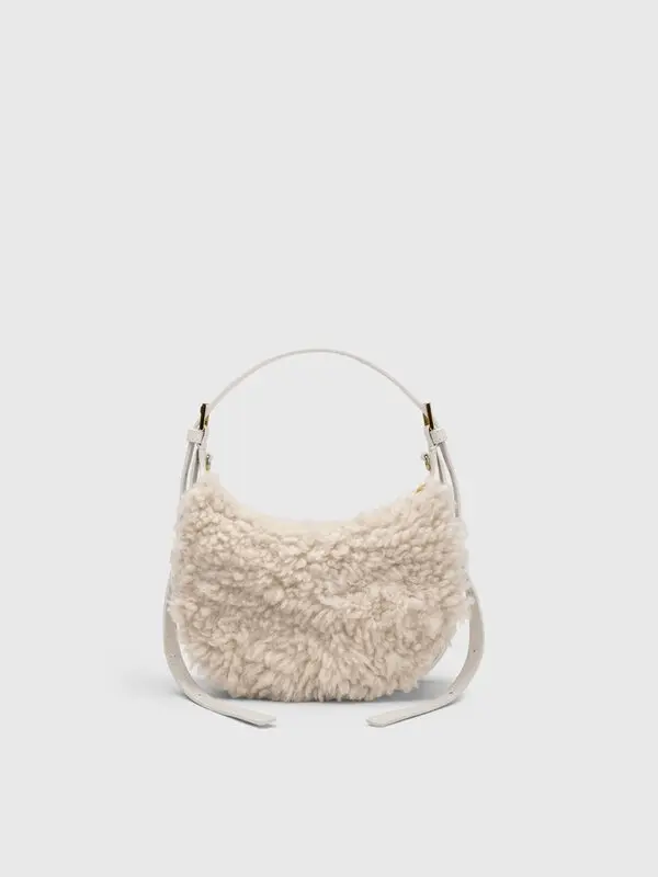 ATP ATELIER Silea Vanilla/linen Shearling/leather Mini Hobo Bag