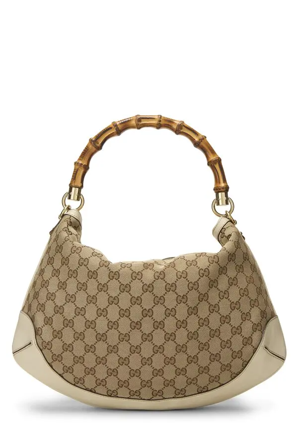 Gucci White Original Gg Canvas Bamboo Peggy Hobo Medium