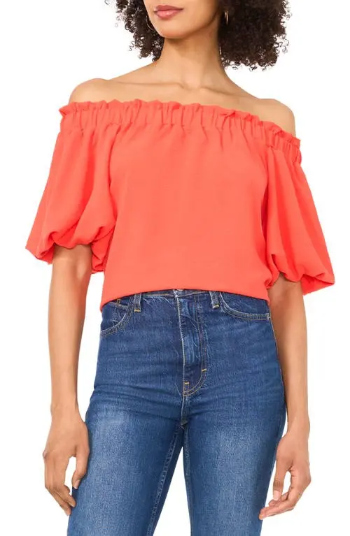 Vince Camuto Print Off The Shoulder Puff Sleeve Top - Cayenne