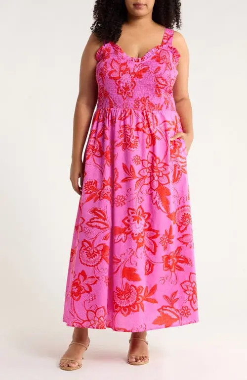 SUGARLIPS Weirly Floral Smocked Bodice Cotton Maxi Sundress