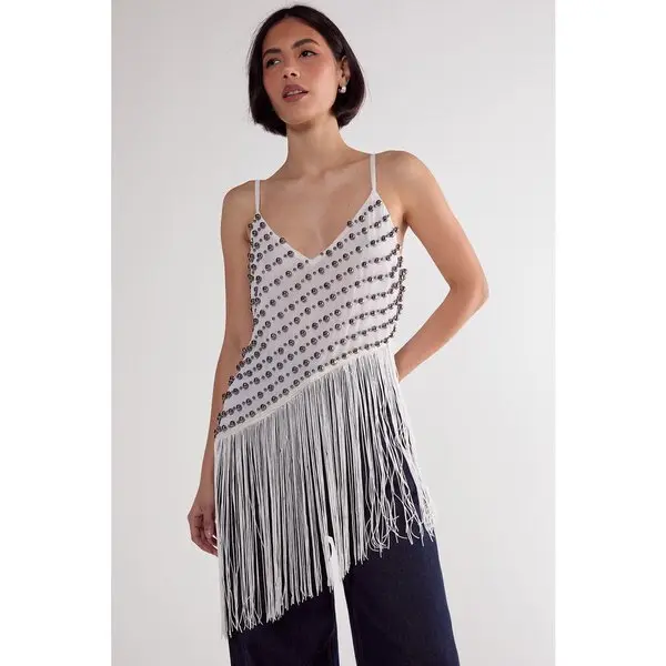 Nasty Gal Studded Asymmetric Fringed Cami Top