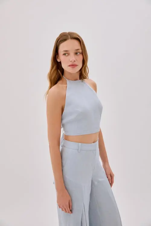 LABECA LONDON Polly Linen Backless Crop Top