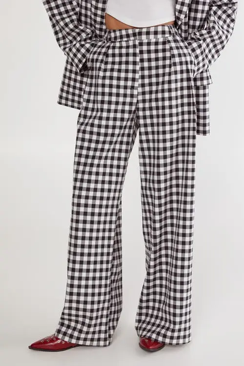 Nasty Gal Gingham Tailored Wide Leg Trousers