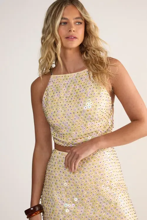 Nasty Gal Studded Sequin Beaded Strap Crop Top