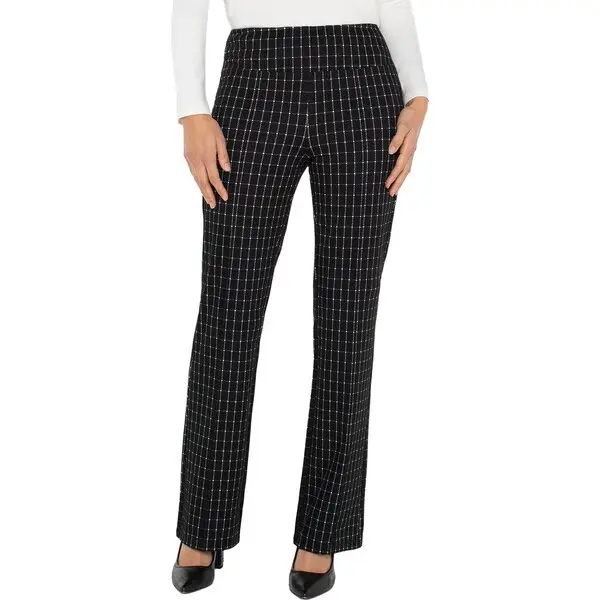 LIVERPOOL Pearl Windowpane Check Pull-on Flare Pants
