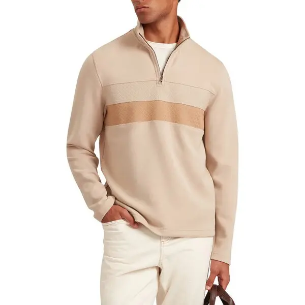 Ted Baker London Viktoro Chest Stripe Quarter Zip Pullover - Taupe