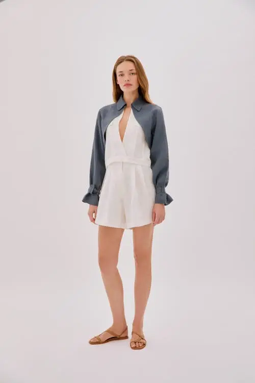 LABECA LONDON Claudia Linen Flare Shorts